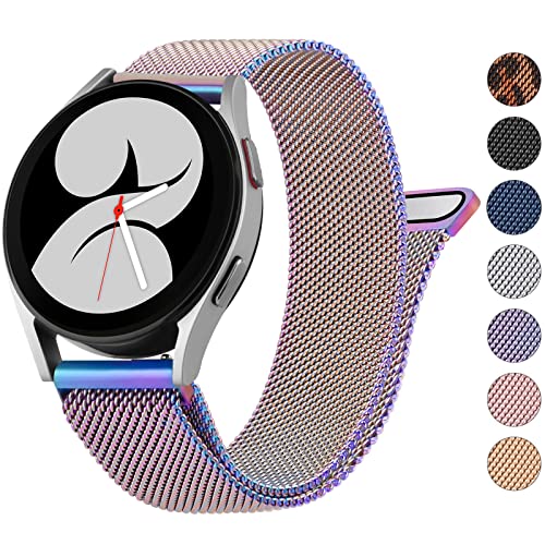 Wanme for Samsung Galaxy Watch 4 Band 40mm 44mm, Galaxy Watch 4 Classic Bands 42mm 46mm Women Men, 20mm Stainless Steel Metal Replacement Bracelet Strap for Samsung Watch 4 Bands (Colorful)