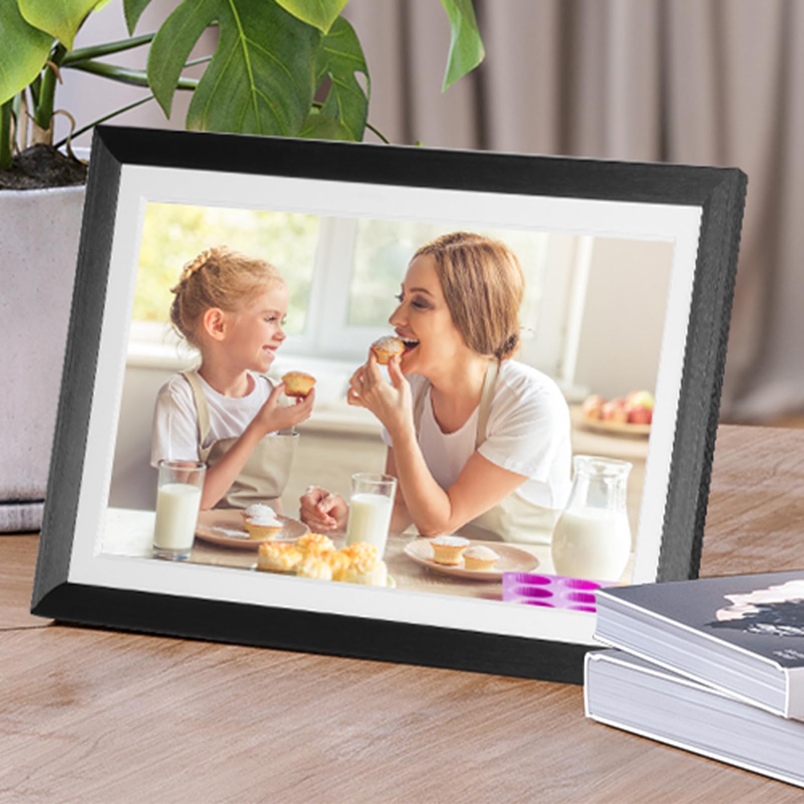 Electric Album, 100β240 V, Auto Photo Rotation, 15.6 in. Electric Photo Frame Wooden Frame for Home (US Plug)