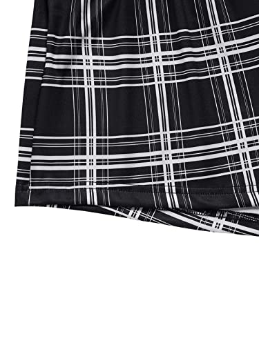 SweatyRocks Women's 3 Piece Plaid Pajama Letter Print Short Sleeve Tee and Shorts Pants Set Black M