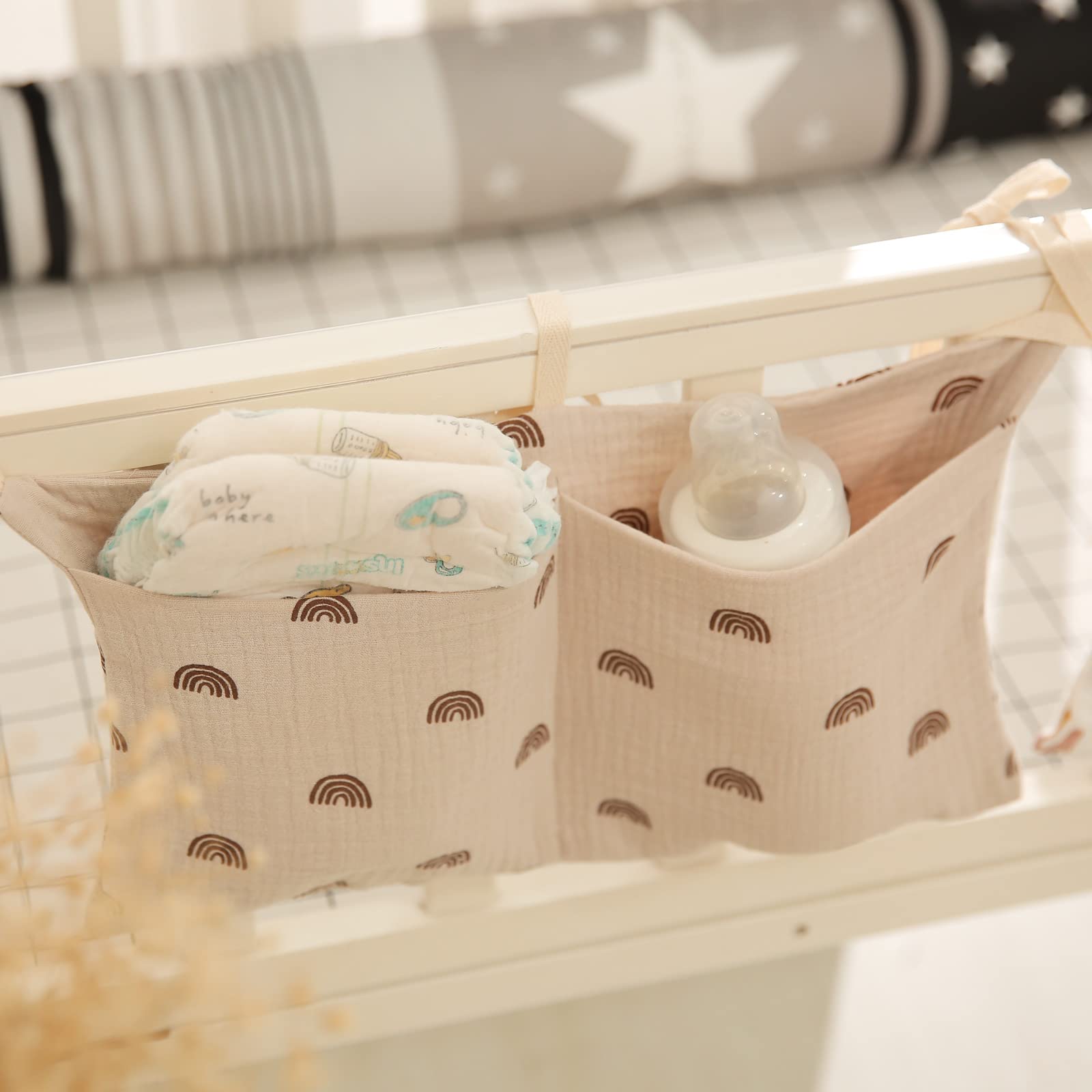 Hanging Baby Diaper Caddy Organizer, Diaper Stacker, Baby Crib Hanging Classified Storage Bag Organizer for Changing Table, Crib, Nursery Organization, for Diapers Wipes Baby Essentials Storage