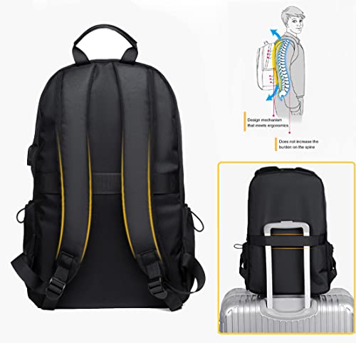 LIMHOO Travel Laptop Backpack with USB Charging Port College Backpack Water Resistant Wear-resistant Daypack Rucksack (Black)