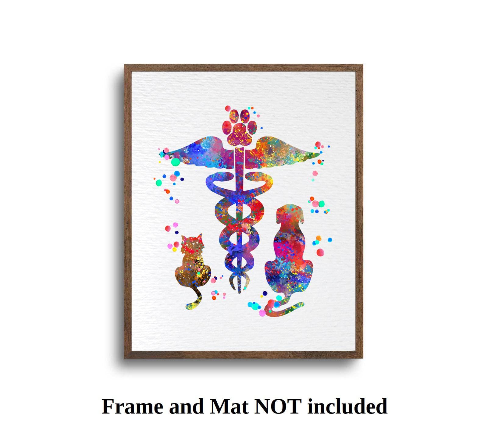 Dignovel Studios 8X10 Unframed Veterinary Caduceus Animal Clinic Pet Watercolor Art Print Poster Housewarming Wall Art Giclee Office Home Decor DN539