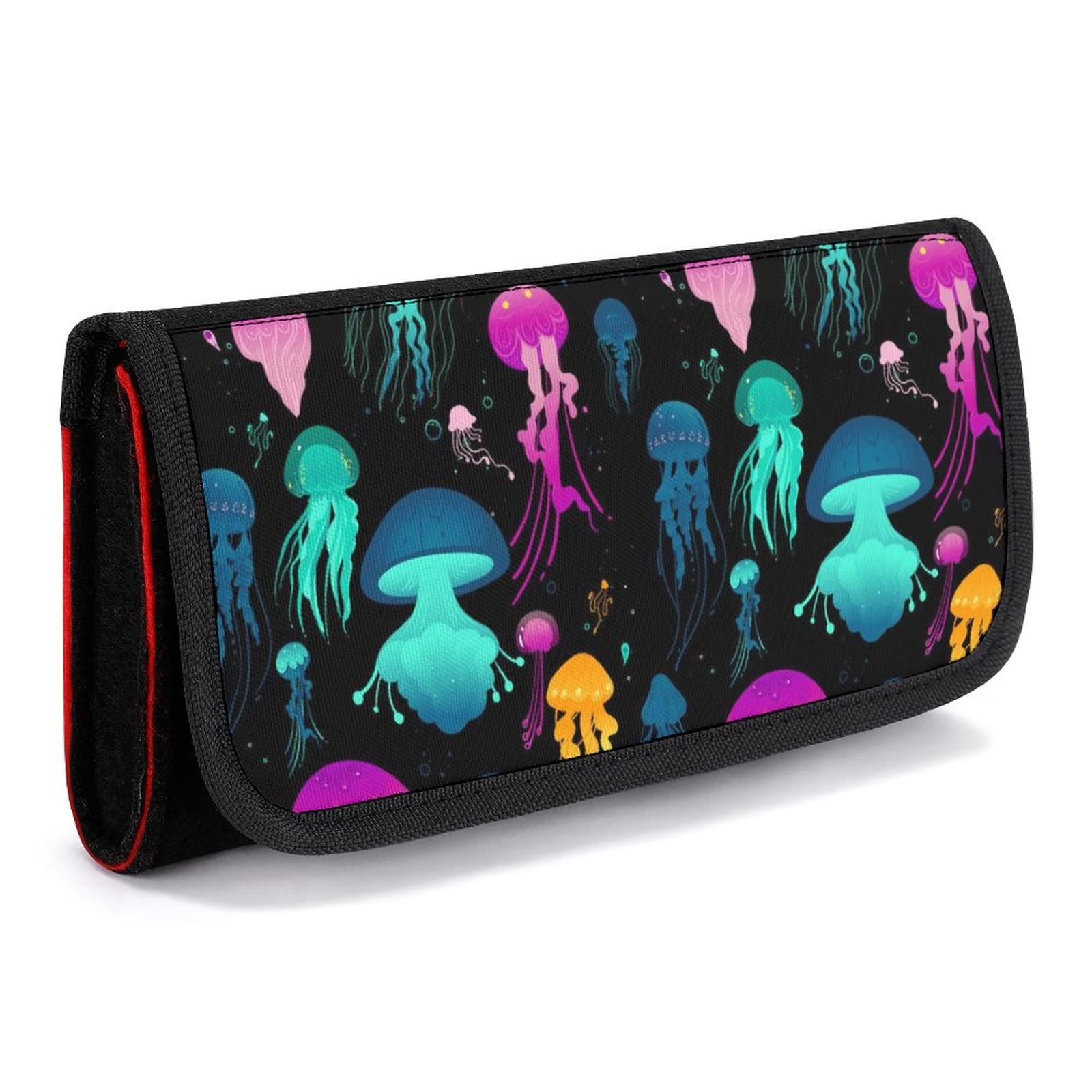 Glowing Colorful Jellyfish Carrying Bag Compatible with Switch Protective Case Slim Felt Pouch with 5 Game Cartridges Holders