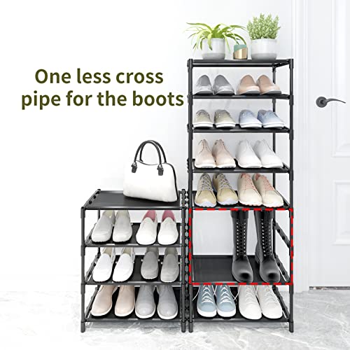 SHELAKET 4 Tiers Shoe Rack, Stackable Organizer for 8-10 Pairs, Non-Woven Fabric Expandable Shoe Shelf Storage Cabinet for Narrow Small Space(HG-Black)