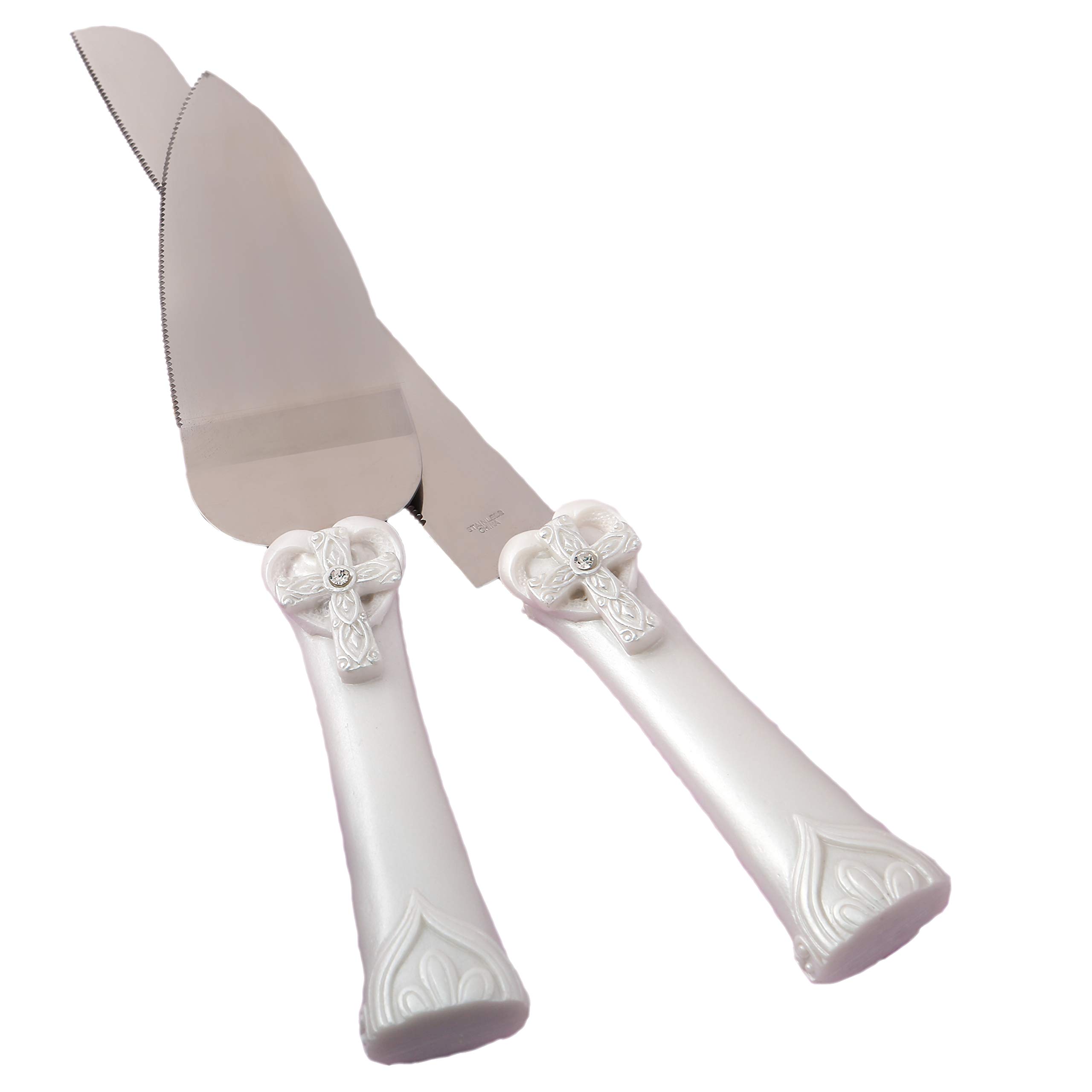 Heart and Cross Stainless Steel Wedding Cake Server Set Reception New