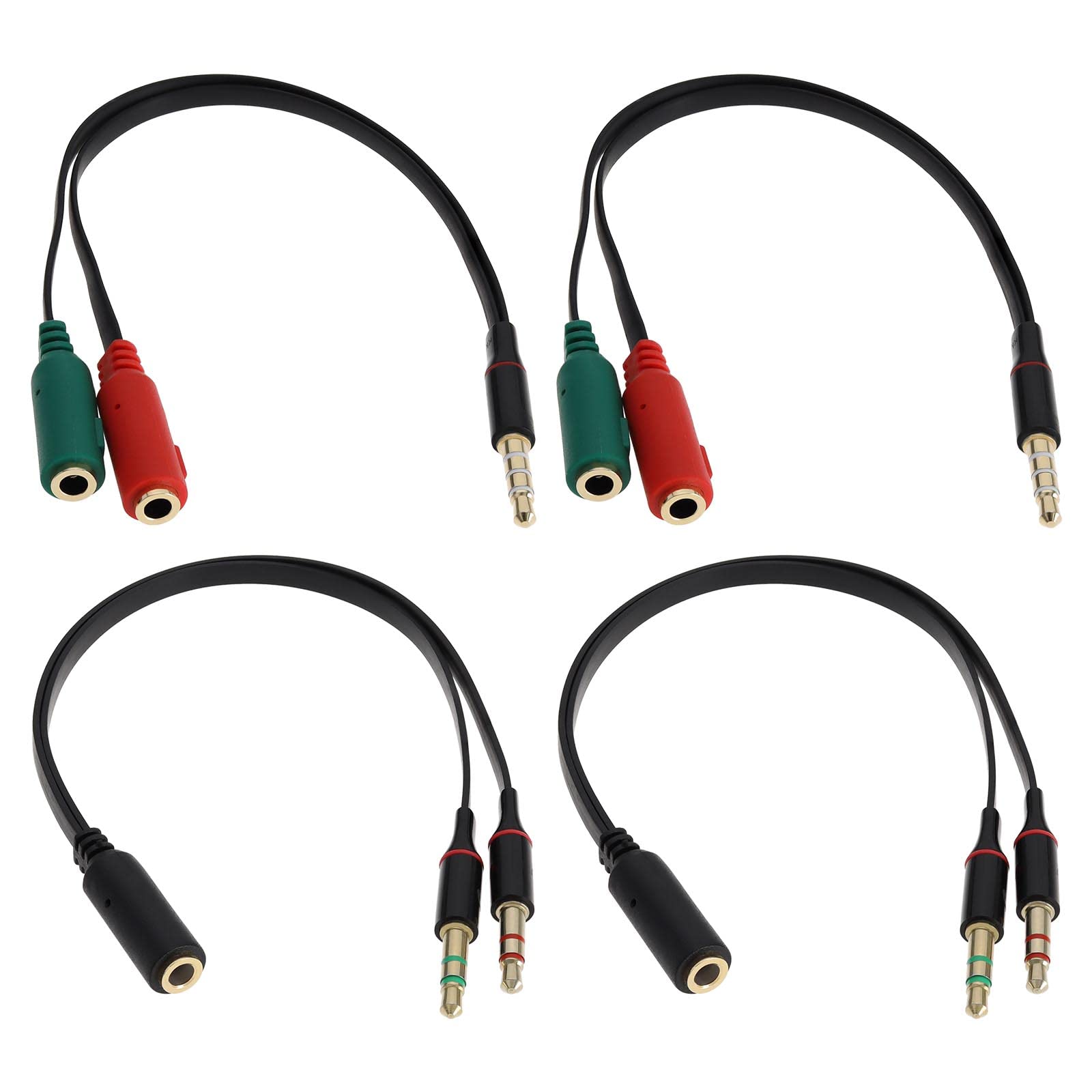ECSiNG 4PCS Headphone Mic Splitter 3.5mm Jack Audio Mic Adapter Headset Mic Audio Y Splitter Cable for Tablet Computer Headphone Gold-Plated 20cm Black