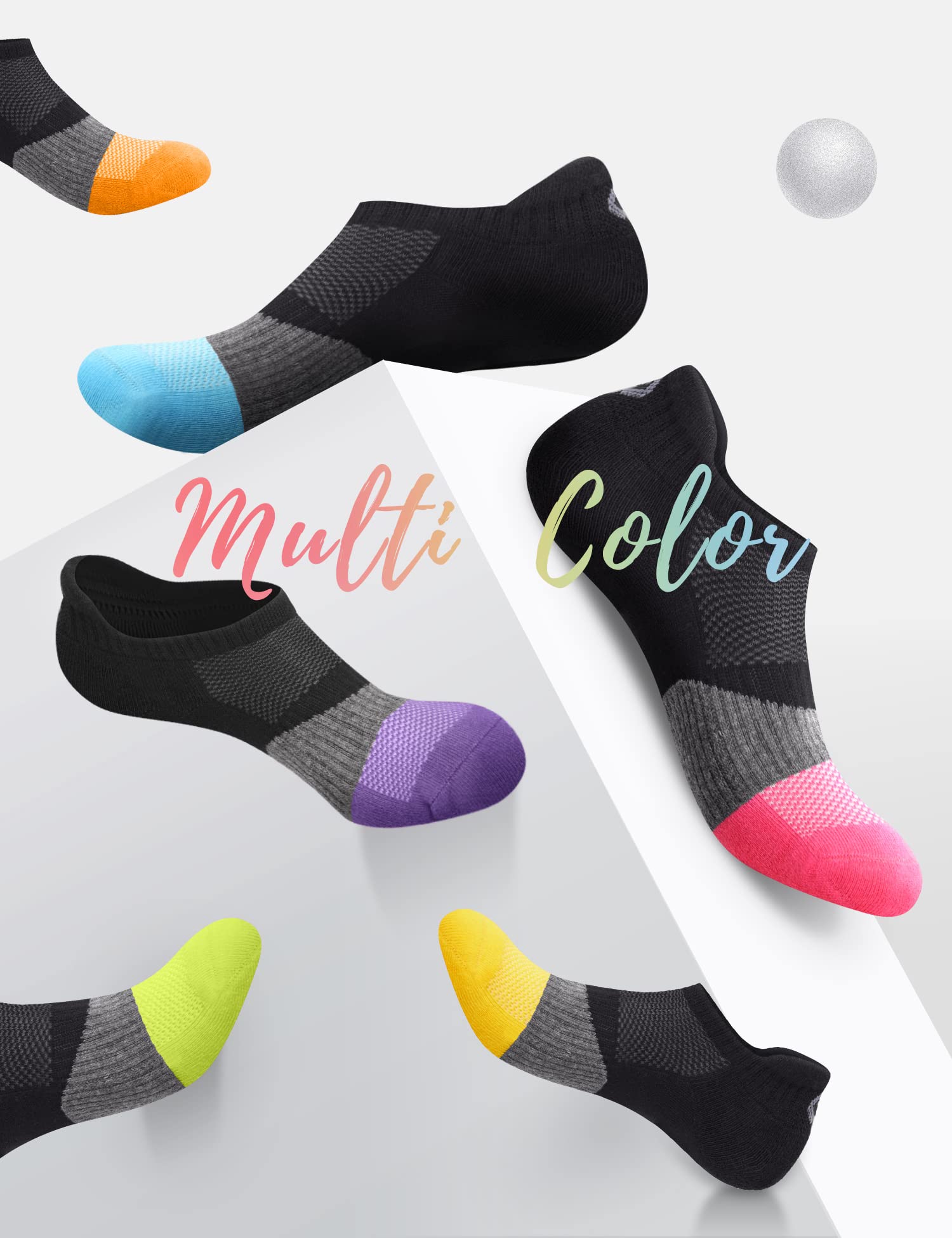 CS CELERSPORT 12 Pairs Ankle Running Socks Athletic Cushion Sport Low Cut Socks,White*6+ Black Multicolor*6, Medium