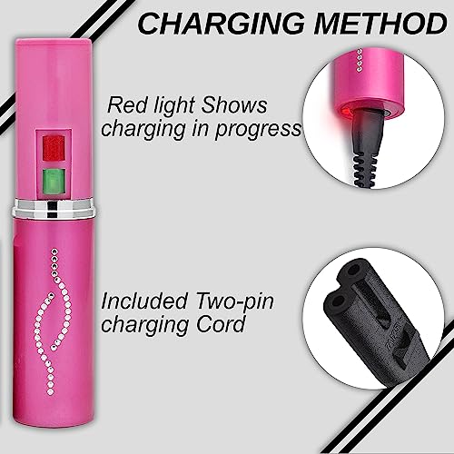 FIGHTSENSE Women Self Defense Kit W/Pepper Spray and Lipstick Stun Gun W/Flashlight, 25Burst, 1.6µC Painful Charge, Rechargeable Battery, includes Keychain Leather Pouch(Pink/PBSpray)