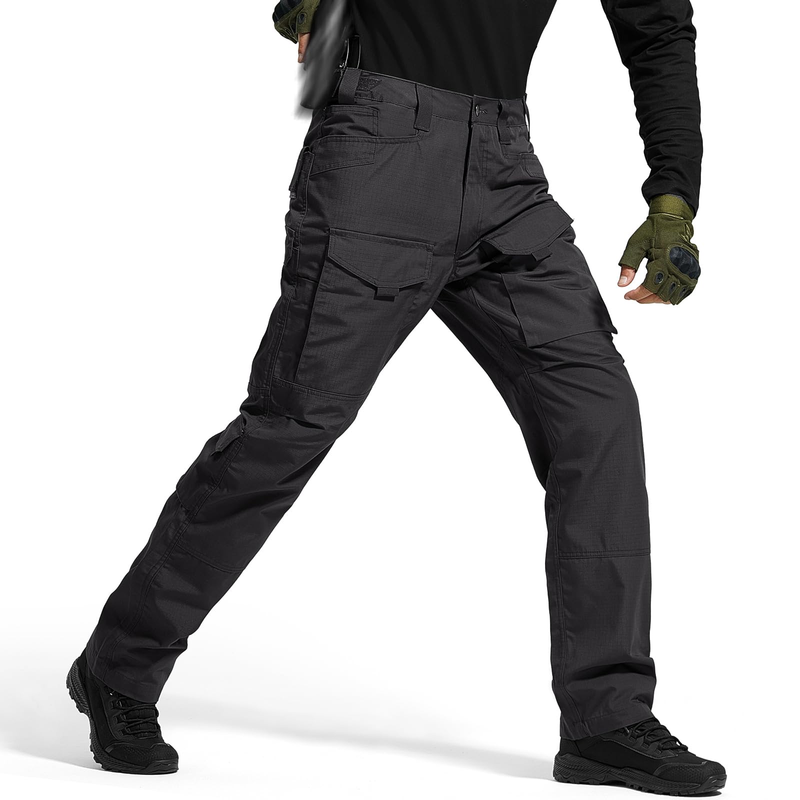 FREE SOLDIER Men's Cargo Pants,Tactical Pants for Men Stretch,Durable Ripstop EDC Work Pants for Hiking (Black 38Wx32L)