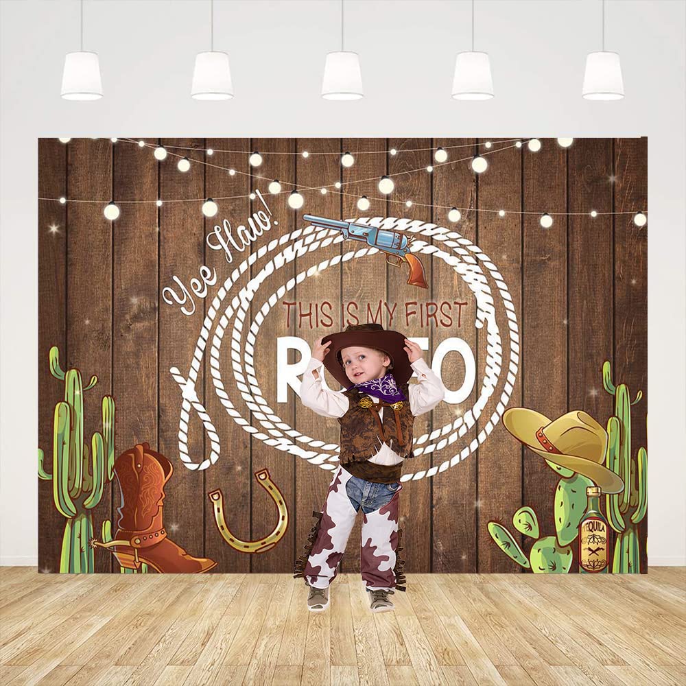 Ticuenicoa 7x5ft This is My First Rodeo 1st Birthday Backdrop Western Cowboy Mexican Cactus Birthday Background for Parties Rustic Wood Baby Shower Backdrops Banner Photo Booth Props