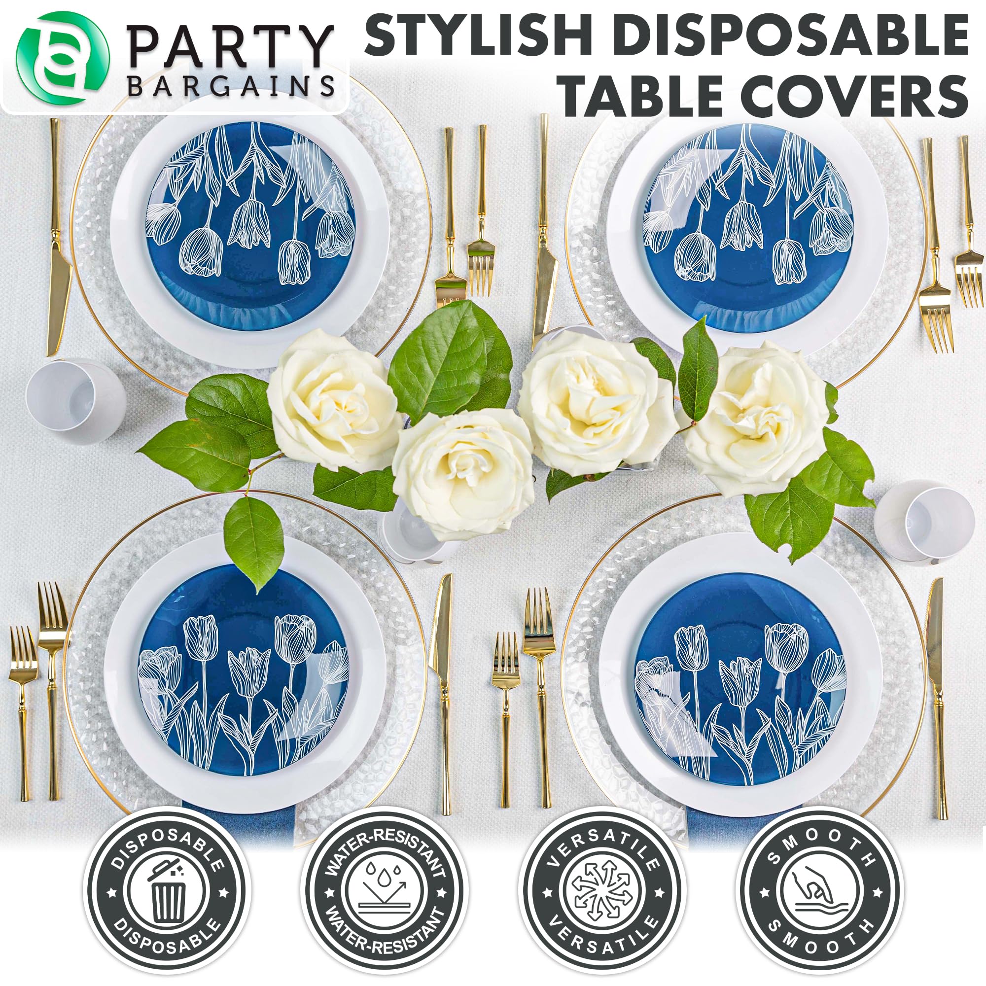 PARTY BARGAINS 5 Disposable Table Covers - 54" X 108", 3 Ply Paper & Plastic White Table Cover