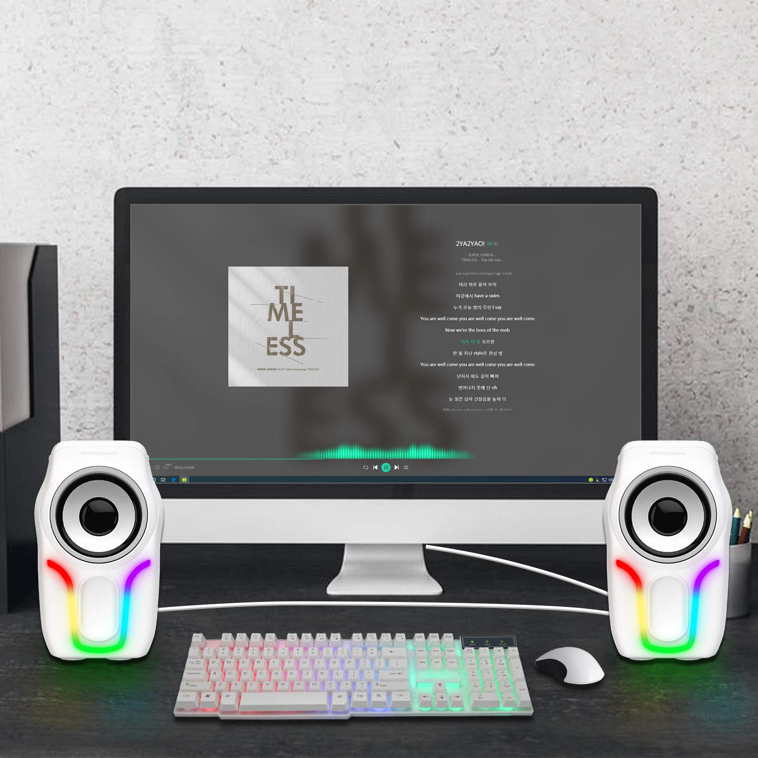 Computer Speakers,2.0 Stereo Volume Control Gaming Speakers with Surround Sound,6 RGB LED Backlit Effect,USB Powered Wired Laptop Speakers with 3.5mm for Desktop Computer/PC/Laptops(White)