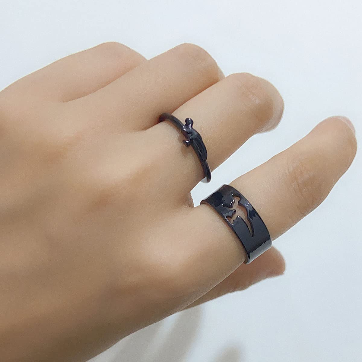 ERLOSYA 6 Pieces Matching Dinosaur Knuckle Rings Set for Couples Women, Adjustable Hollow Open Stackable Finger Band Promise Ring, for Party Daily Jewelry (6 Pcs)