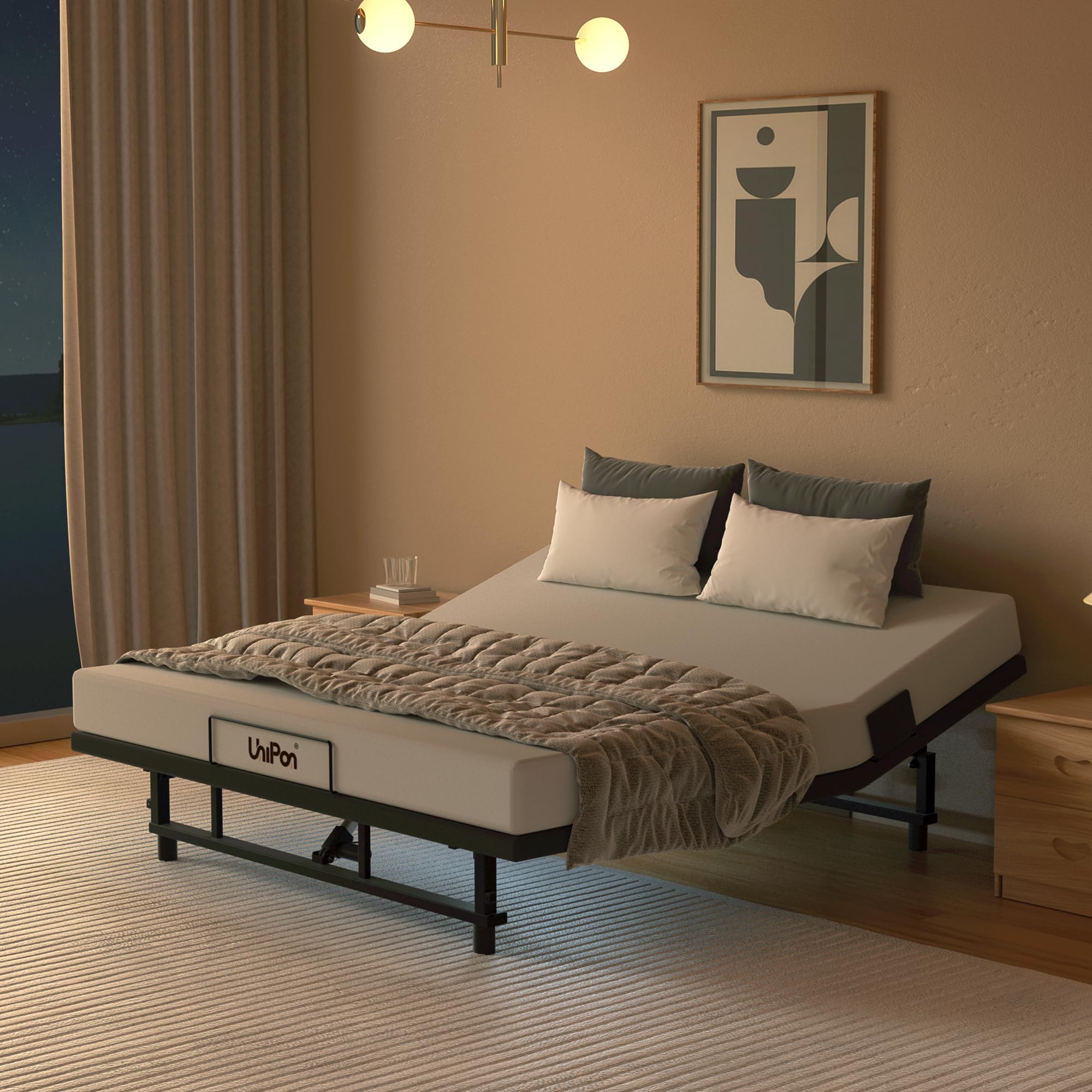 UniPon Adjustable Bed Frame Base King Size, Wireless Remote Control, Zero Gravity, Under Bed Lighting, USB Charging Station, Silent Motor, Mattress Retaining Bar, Anti-Sliping Suede Cover