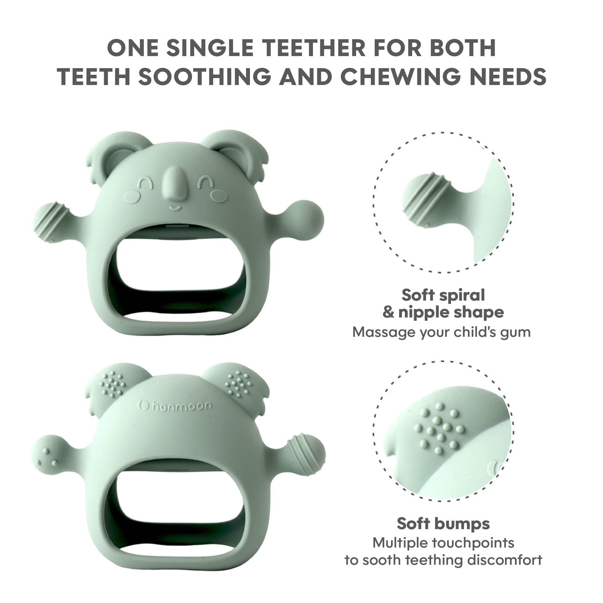 Hanmoon Koala Teething Toys for Babies 3+ Months, Never Drop Silicone Teether for Babies 6-12 months, BPA free Baby Teether for Sucking Needs and Soothing Sore Gums, PVC free Baby Pacifier (Rose Pink)