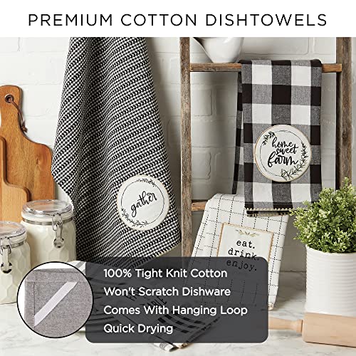DII Holiday Kitchen Collection Embroidered Dishtowel Set, 18x28, Cabin Christmas, 3 Piece