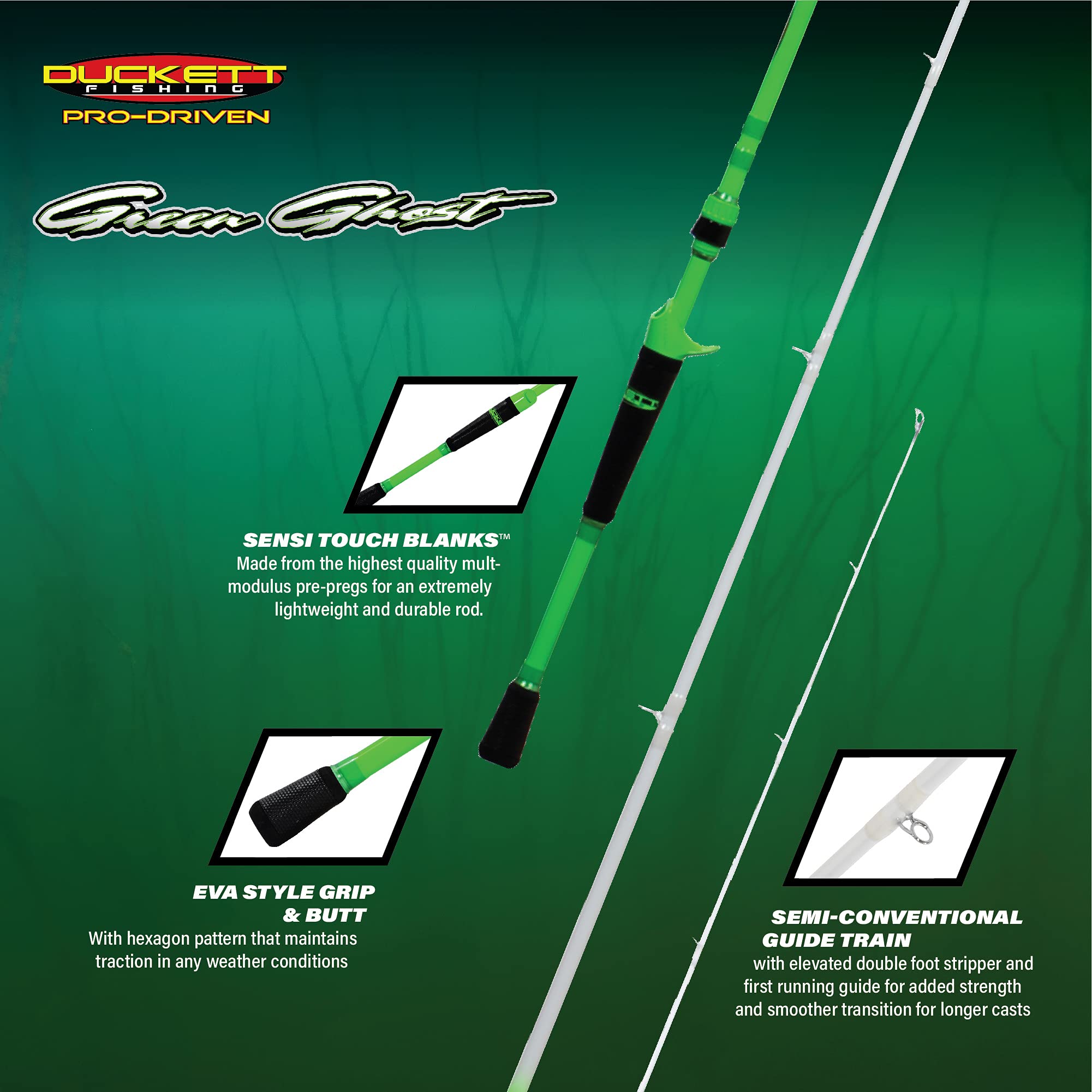 Duckett Fishing Green Ghost Casting 7'0" Durable Fishing Rod Med HVY Fast