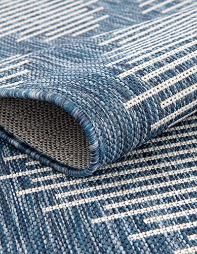 Unique Loom Outdoor Modern Collection Area Rug - Tambor (6' Round Blue/Ivory)