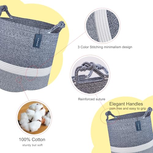 COMSE Extra Large Blanket Basket, Tall Laundry Basket, Laundry Hamper, 15.7βx 21.7β, Storage Basket, Blanket Basket for Living room, Toy Basket, Woven Basket, Clothes Baskets,Blend Navy Blue/White
