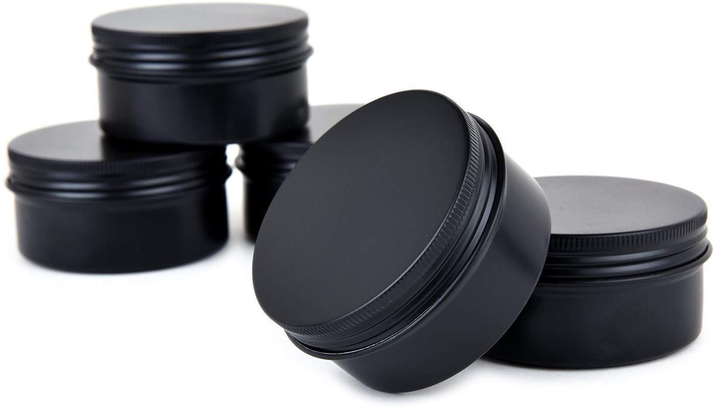 Healthcom 6 oz 12 Packs Black Round Aluminum Tin Cans Screw Top Metal Steel Tins Empty Slip Slide Cosmetic Sample Containers Storage Organization for Salve Crafts Spice Candles