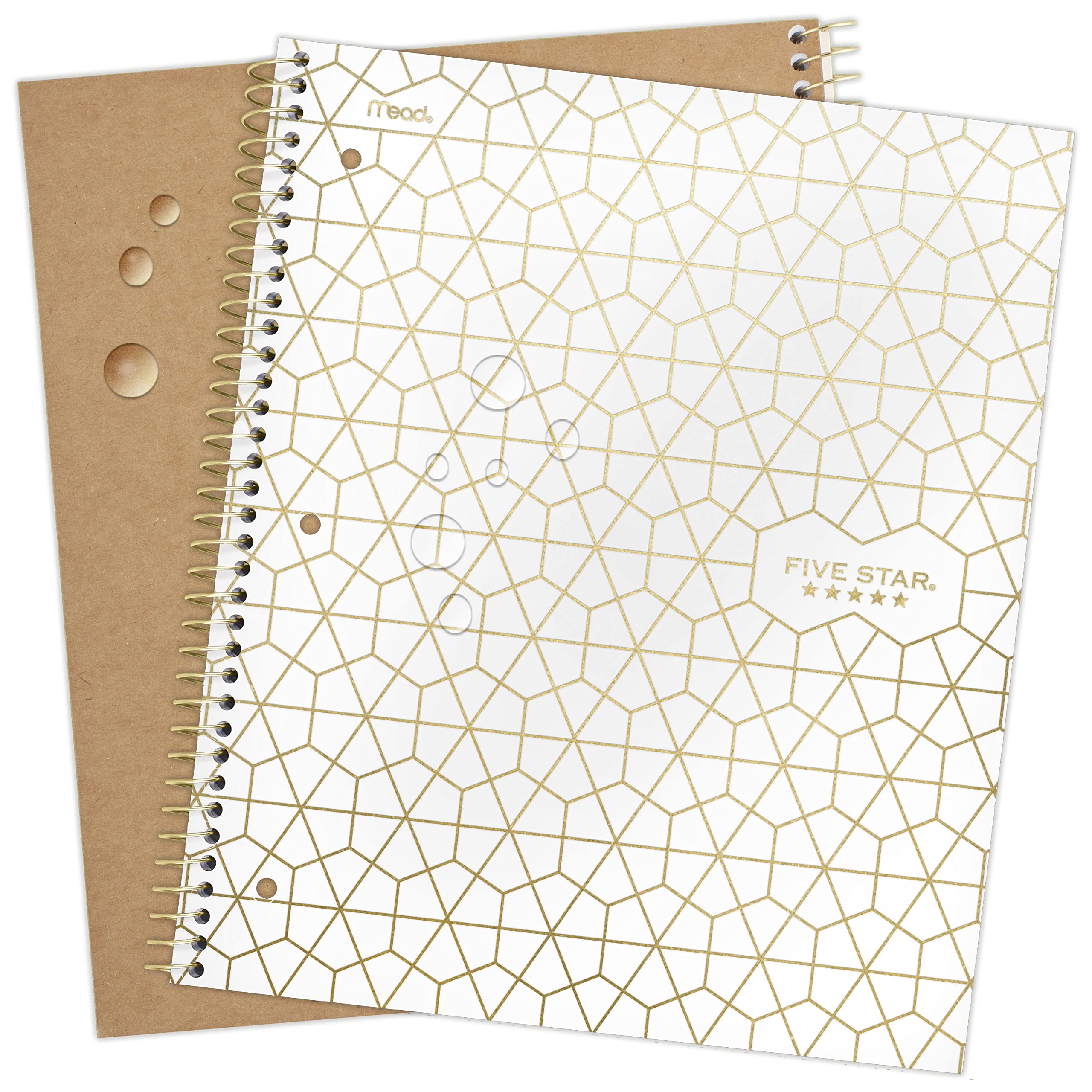 Five Star Spiral Notebooks, 1 Subject, College Ruled, 11" x 8-1/2", Cute Designs Colors, 3 Pack, Design May Vary