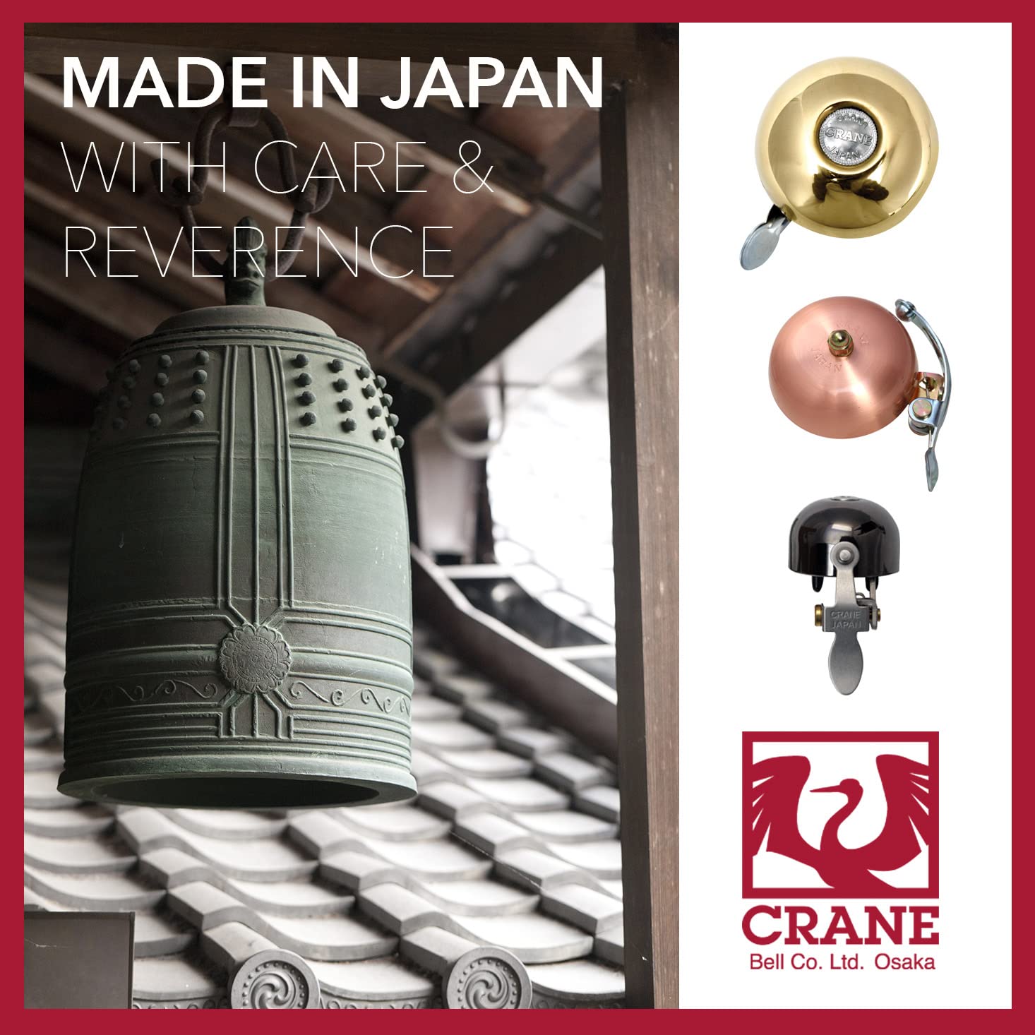 Crane Bike Bell, Flex-Tite Bicycle Bell, Made in Japan for City Bikes, Cruisers, Road Bikes or MTB, Micro-Adjustable clamp (Neo-Black)