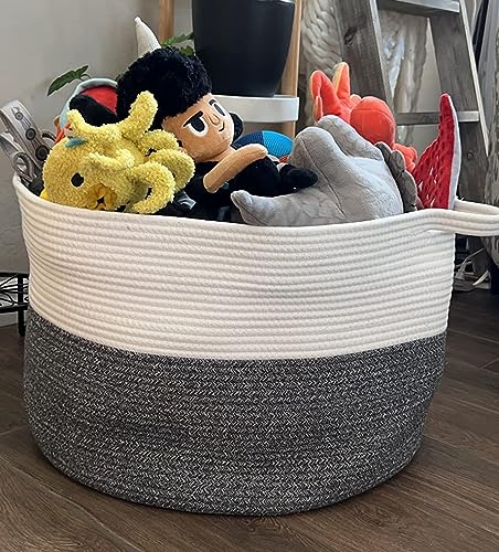 Design XXXLarge 84L Cotton Rope Basket, 22" x 14" Woven Baby Laundry Blanket Basket,Baby and Dog Toy Basket with Handle Storage, Comforter Cushions Thread Laundry Hamper
