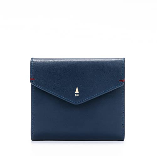 Gnome & Bow Envelope Flap Cash Coin Small Bifold Wallet Women (100% Genuine USA Nappa Leather/RFID Blocking) (Blue)