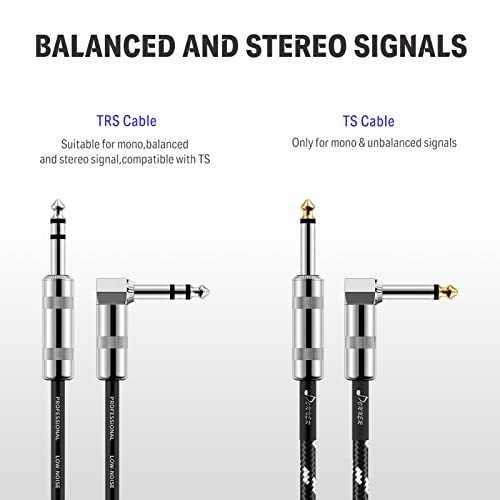 Donner 25ft TRS Cable 1/4” Male Right Angle to 1/4” TRS Male Straight Balanced Stereo Audio Patch Guitar Cable Black Sturdy No Hum