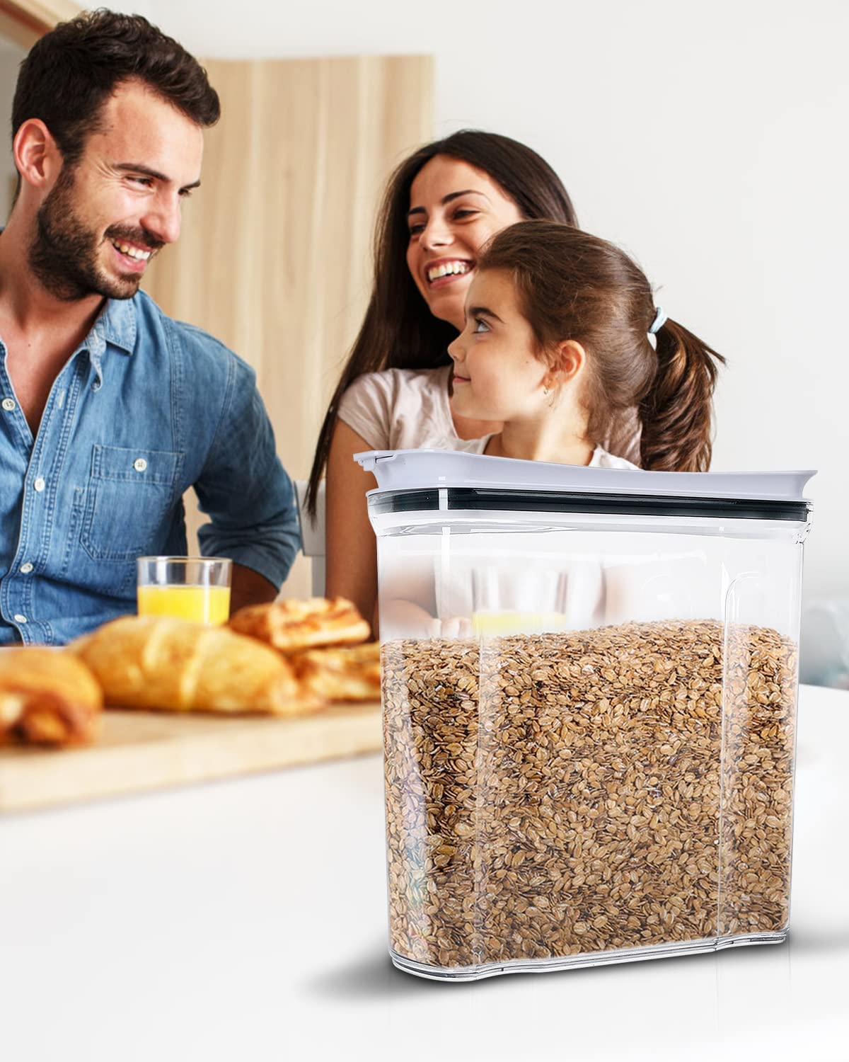FreshKeeper Cereal Containers Storage Set, Airtight Food Storage Container with Lid 4L/135.2oz,4PCS BPA-FREE Plastic Pantry Organization Canisters for Rice Cereal Flour Sugar Dry Food in Kitchen