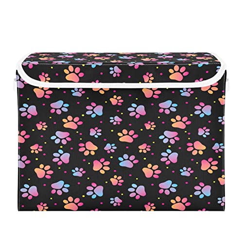 Kigai Paw Print Storage Bins with Lids and Handles 17x13x12 In Foldable Fabric Storage Basket Toys Clothes Organizer for Shelves Closet Home Bedroom Office