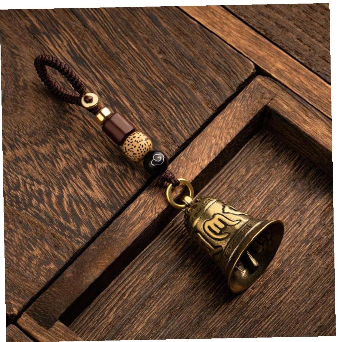 Froiny Vintage Brass Bell Six-Word Bell Keychains Tibetan Buddhist Meditation Bell Lanyard Car Hanging Pendants Accessories 37x28x28mm