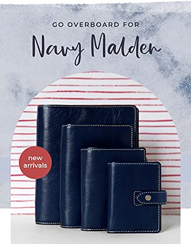 Filofax Malden Personal Navy Leather Organizer Agenda Calendar Bundle with DiLoro Ballpoint Pen (Navy 2022 with Pen, Personal Paper Size 6.73'' x 3.74''), 028614-22-DLP