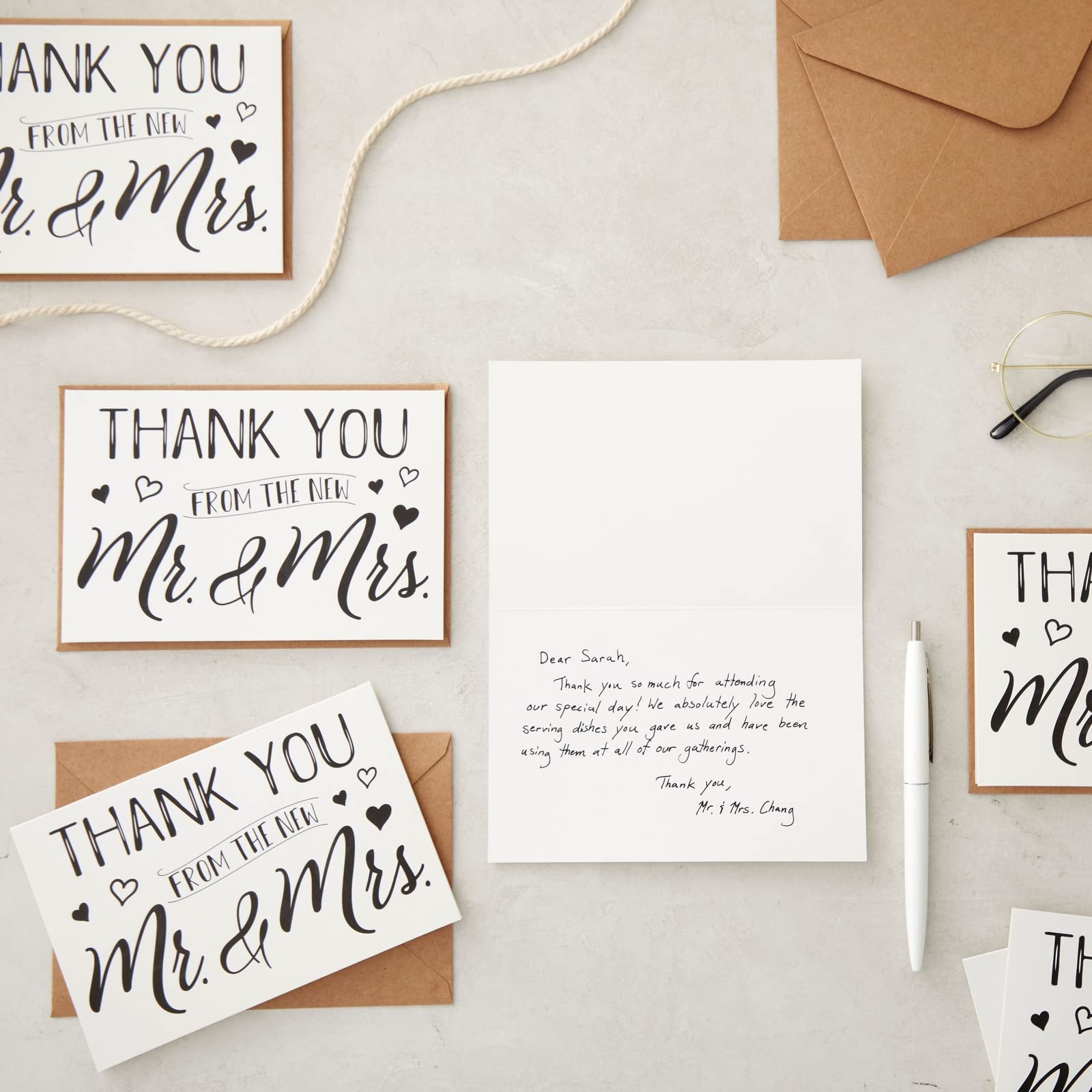 Sustainable Greetings 120 Pack Wedding Thank You from the New Mr and Mrs Cards Bulk with Kraft Brown Envelopes for Weddings, Showers, 4x6 in