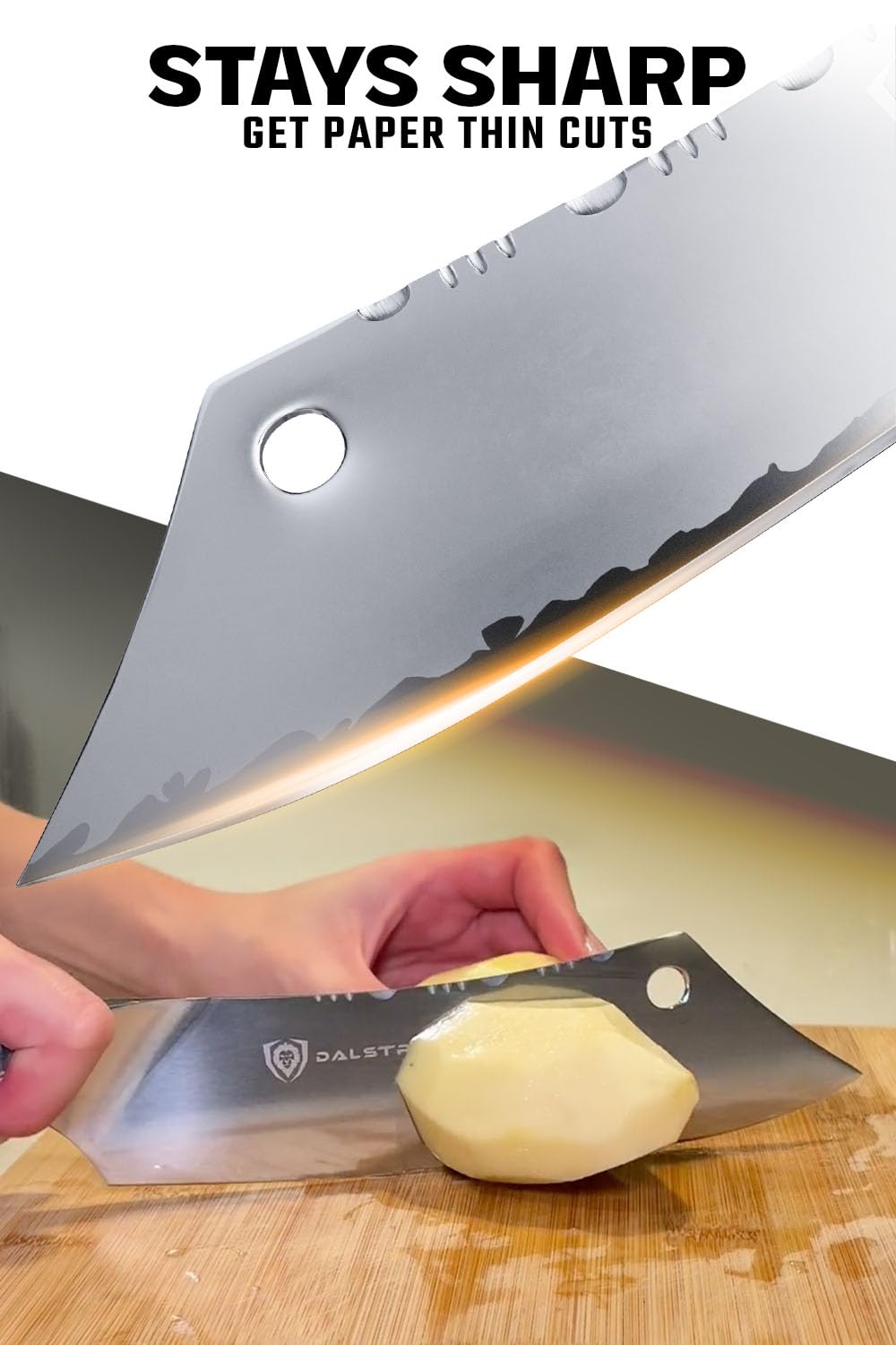 Dalstrong Chef & Cleaver Hybrid Knife - The 'Crixus' - 8 inch - Valhalla Series - 9CR18MOV HC Steel - Resin & Wood Handle - Razor Sharp Chef's Knife - w/Leather Sheath