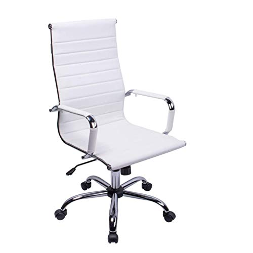 Curved Back Office Chair PU Leather Home Executive Ergonomic Computer Chair Height Adjustable Swivel 360° Rotating Seat Desk Chair (Black) Desk Chairs (Color : White)