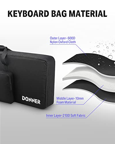 Donner 61 Key Keyboard Case, Portable Electric Piano Keyboard Gig Bag, Waterproof Durable 600D Nylon Oxford Cloth, 10mm Cotton Padded, 41"x 16"x 5", Black