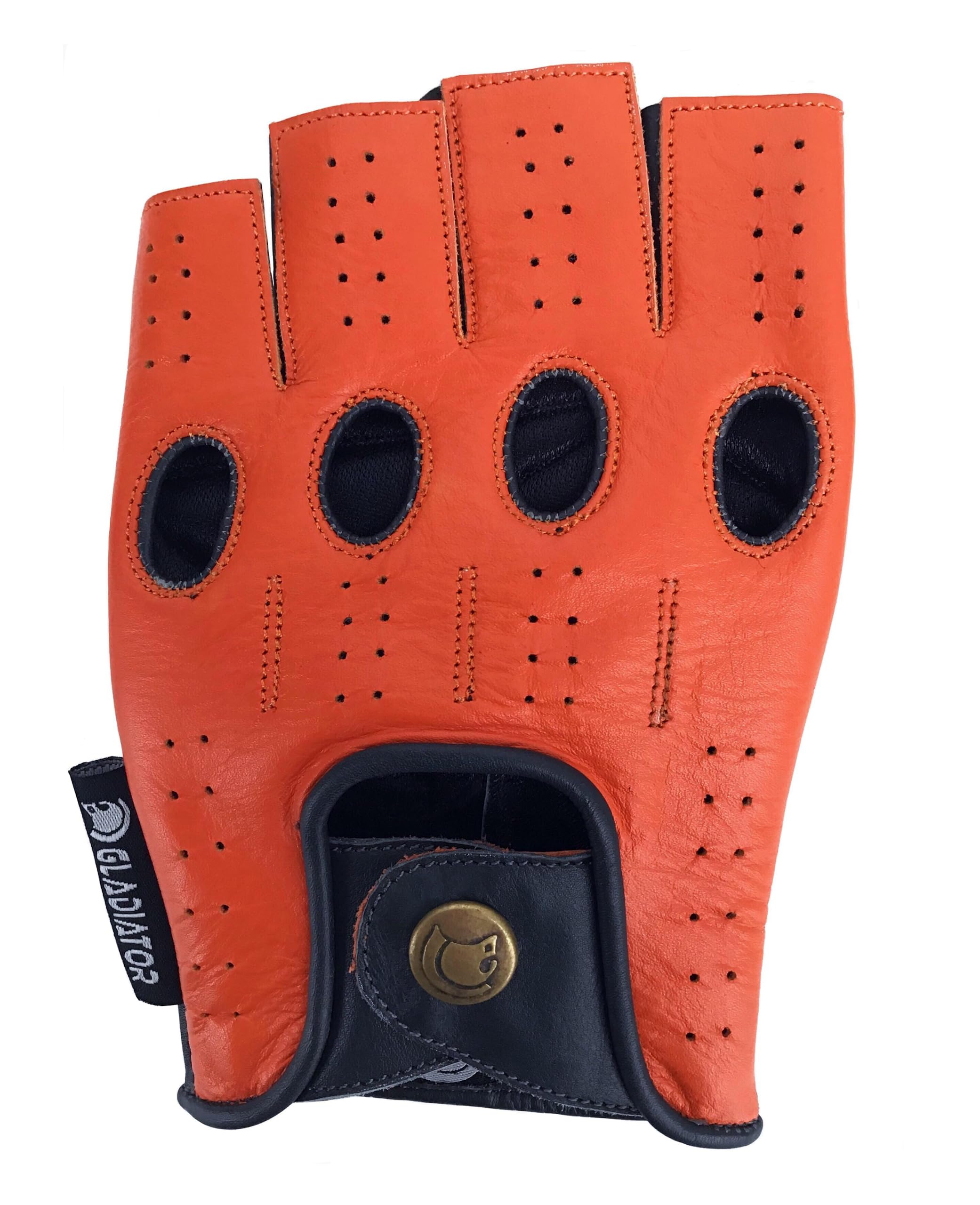 Designer Driving Gloves Fingerless Orange (Small)