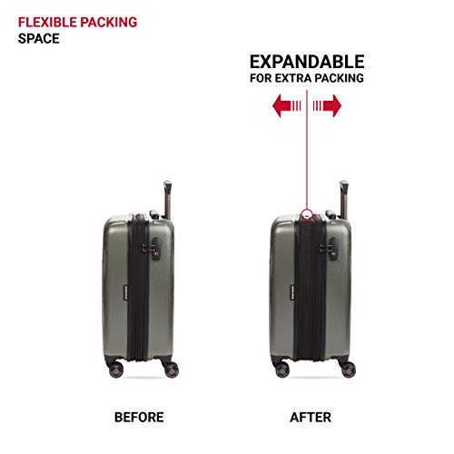SwissGear 7272 Energie Hardside Luggage Carry-On Luggage With Spinner Wheels & TSA Lock, Olive, 19”, Gunmetal
