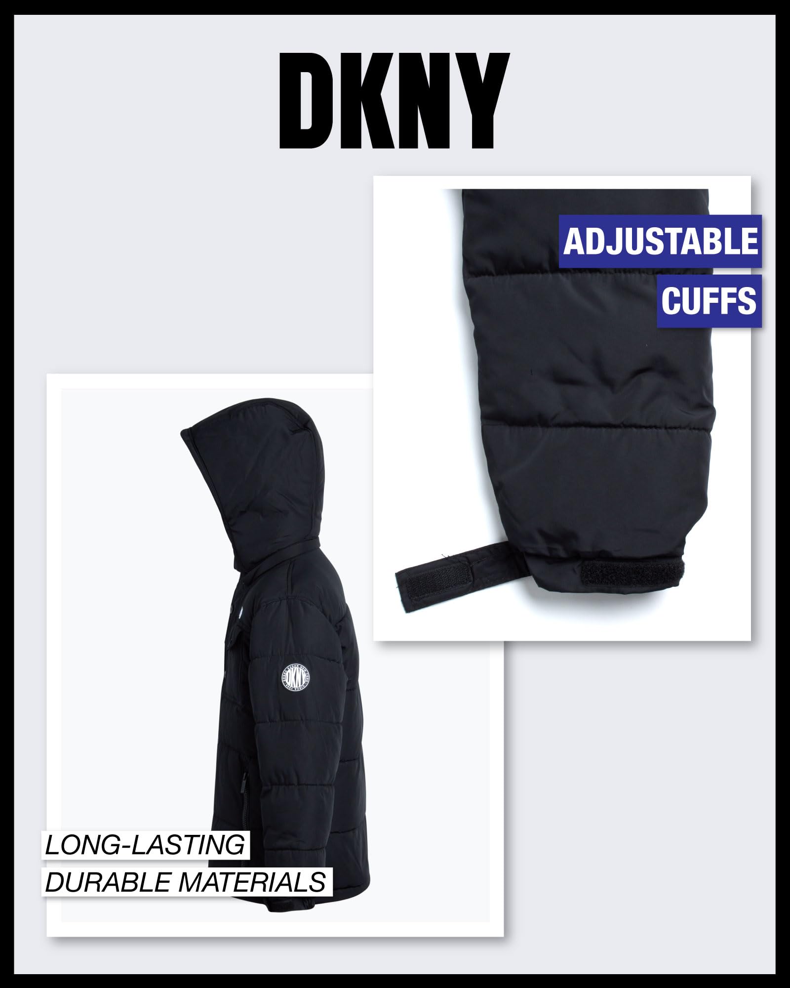 DKNY Boys' Winter Jacket - Insulated Quilted Puffer Parka Coat, Sherpa Lined Hood - Heavyweight Ski Jacket for Boys (4-20), Size 14-16, Black