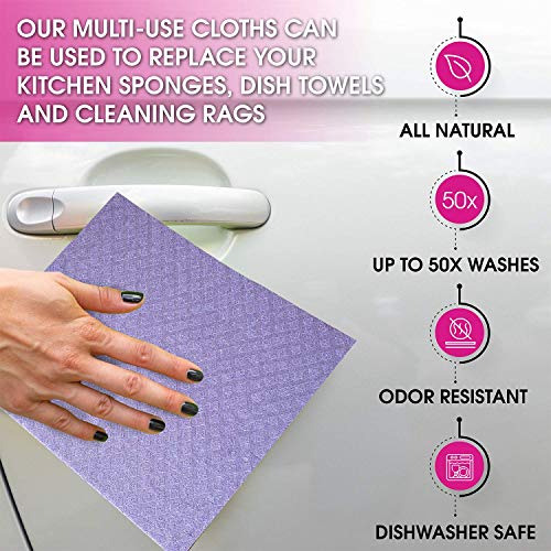 PINK RHINO LABS Swedish Dishcloths for Kitchen 10 Pack – Reusable Swedish Dish Towels: Replace Cellulose Sponges for Kitchen Cleaning, Dish Towels for Drying Dishes, Paper Towel Alternative & More