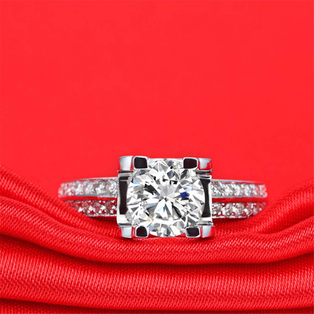 DYUNQ 2 CT Round CZ Engagement Cubic Zirconia Rhodium Plated Sterling Silver Wedding Ring for Women (3.75)