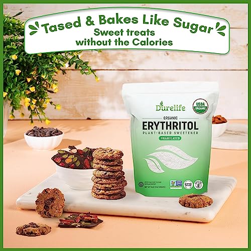 Durelife USDA organic erythritol sweetener, non gmo verified, Keto certified, No After Taste, Kosher, Zero Calorie Plant-Based Sugar Alternative (1, 5 LB (80 oz))