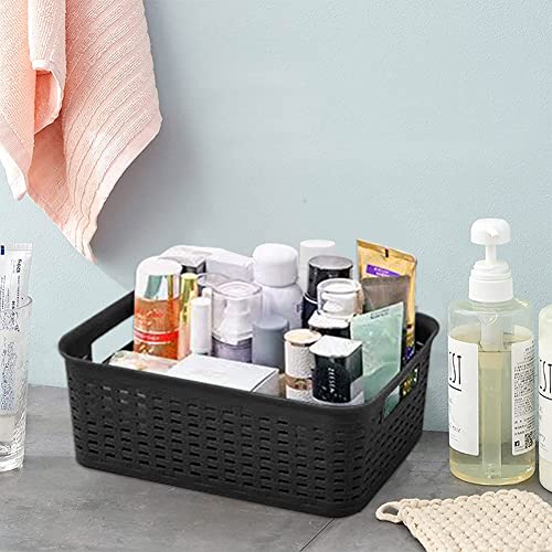 LIQIU 4-Pack Plastic Storage Basket Bins,Plastic Storage Baskets for Organizing,Weave Basket Organizer for Kitchens,Classrooms,Bathroom(12.2" × 10" × 4.5",Black).