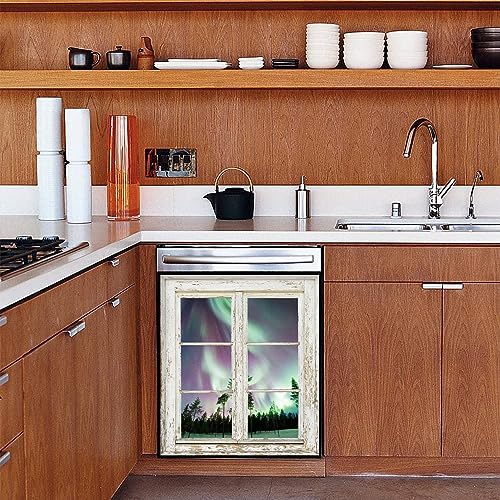 Dishwasher Magnet Cover Borealis Magnetic Refrigerator Stickers Decorative Appliance Cover Fridge Panels Metal Door Garage 23x26in