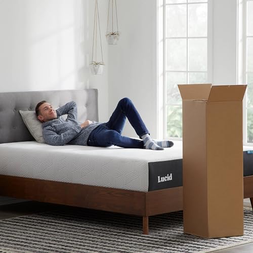 Lucid 12 Inch King Mattress – Plush Memory Foam Mattress – Bamboo Charcoal Foam – Gel Infused – Hypoallergenic Foam Mattress– Bed-In-A-Box- CertiPUR-US Certified White