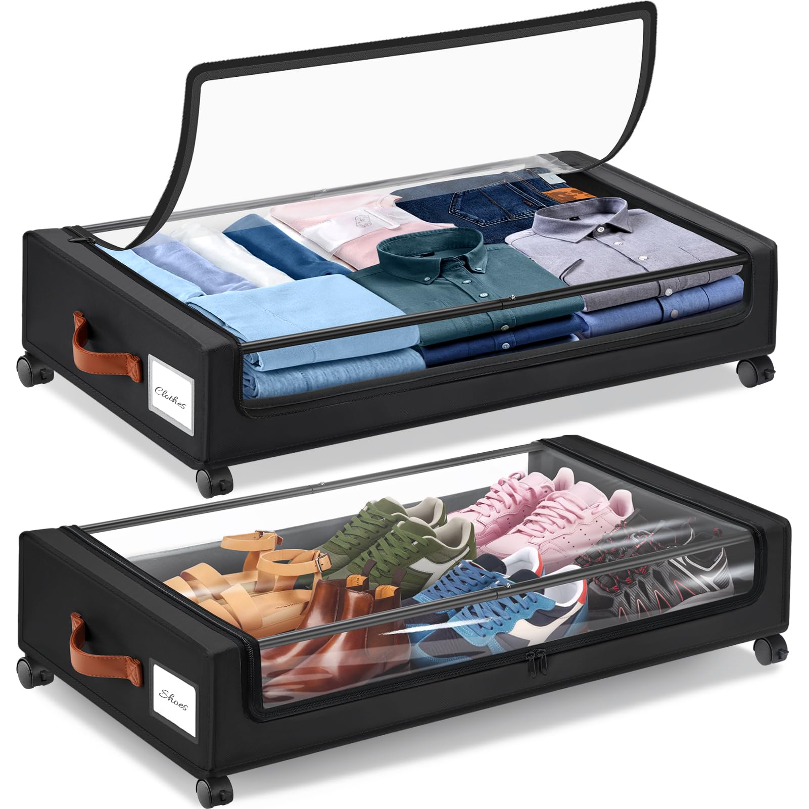 Gocvo 2Pack Under Bed Storage with Wheels,30.71*17.13*6.5 Inches Foldable Underbed Storage Containers Organizers Bins for Clothes Shoes Blankets Sweater (Grey)