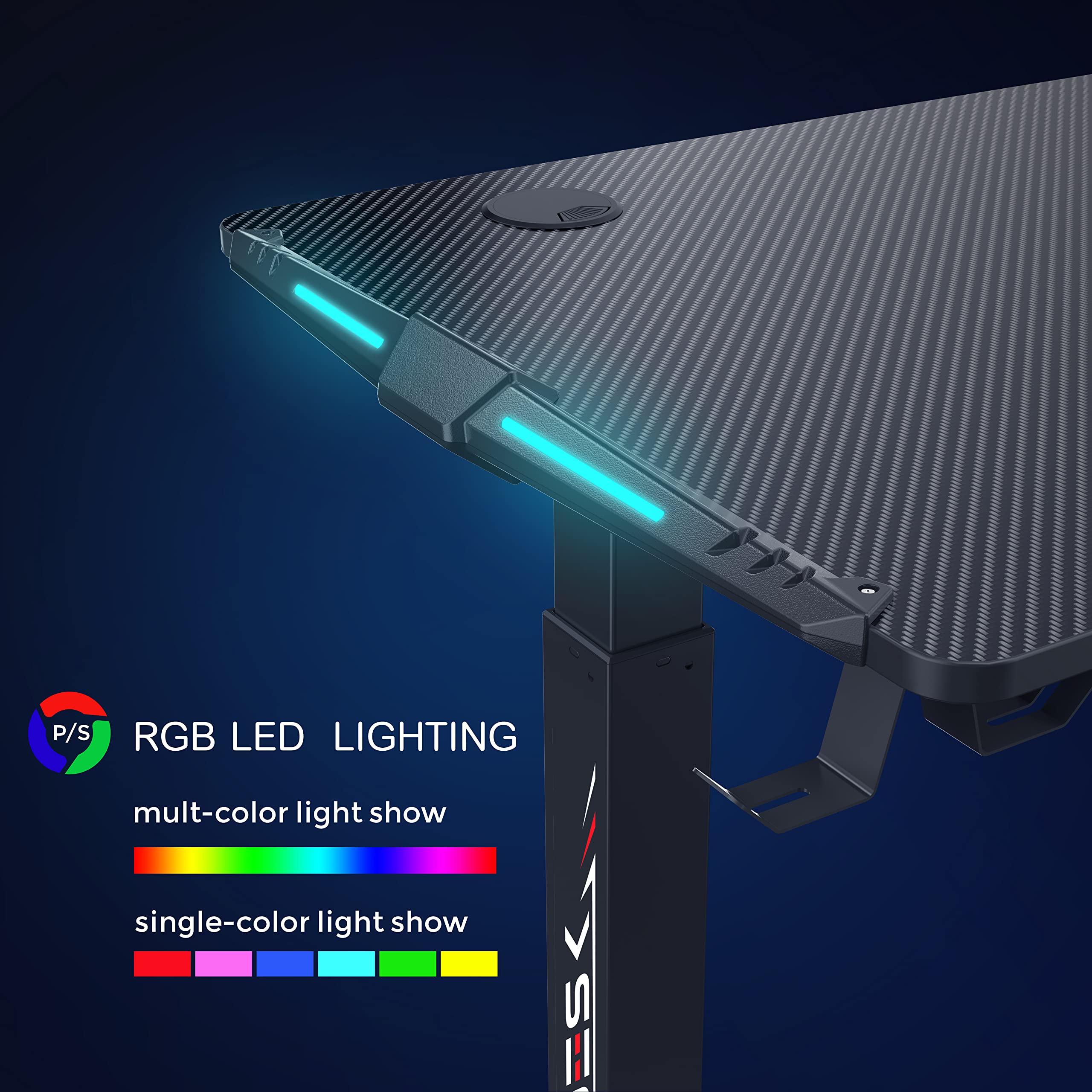 DESIGNA 65 inch Electric Height Adjustable Standing Desk, Sit Stand Large Gaming Computer Desk with RGB LED Lights, Full Coverage Gaming Desk Mat for Gaming & Home Office, Black