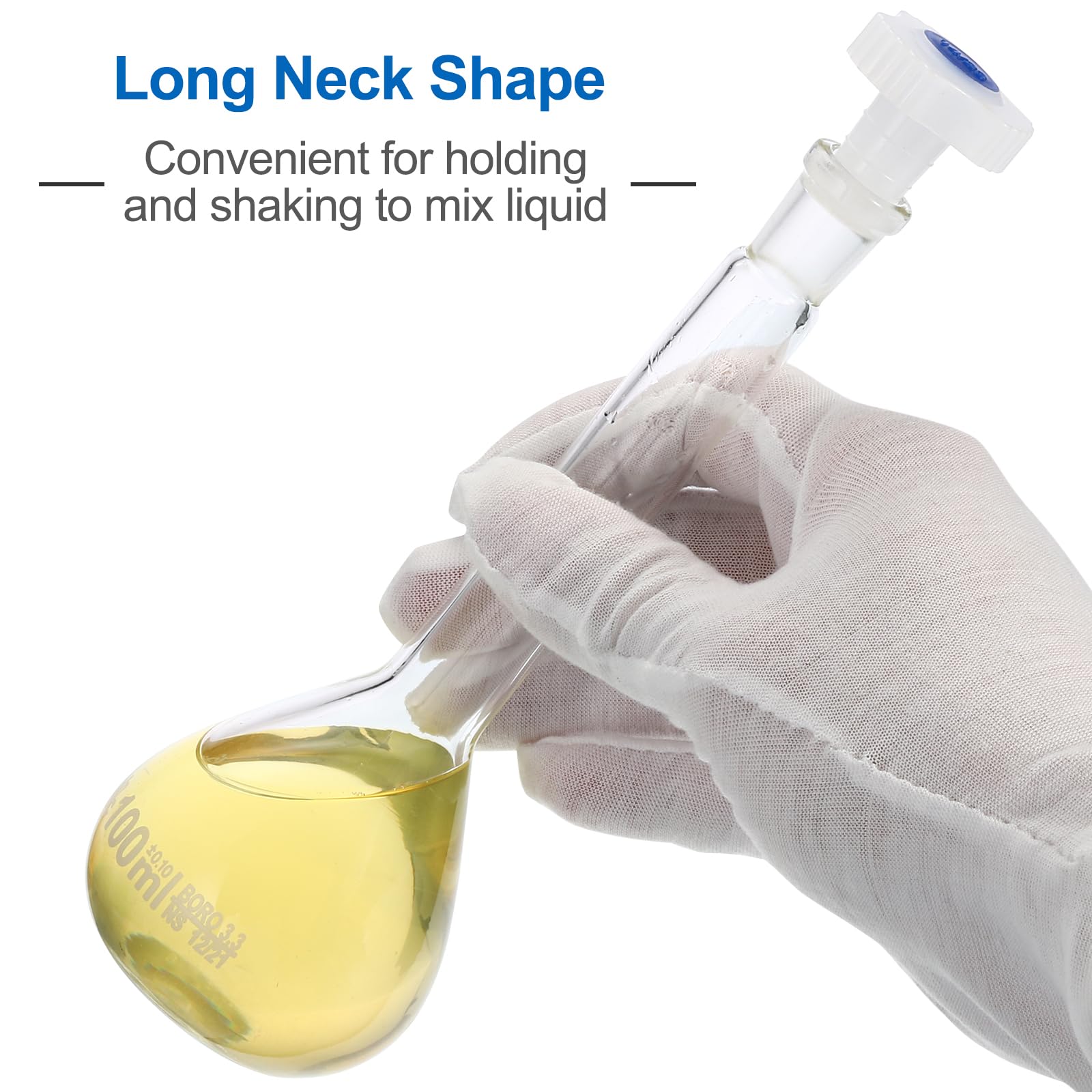 PATIKIL 100ml Volumetric Flask, 2Pcs 3.3 Borosilicate Glass Graduated Volumetric Measuring Flask with Plug Cap Tolerance 0.1ml for Lab Experiment, Clear