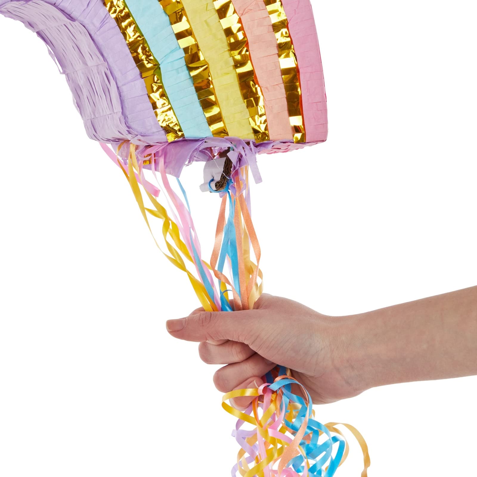 Rainbow Pull String Pinata for Pastel Birthday Decorations, Gender Reveal Party Supplies (Small, 16.5 x 10 x 3 In)